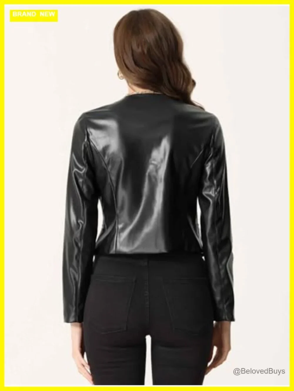 Jackets & Coats | Collarless Open Front Crop Faux Leather Moto Jacket ...
